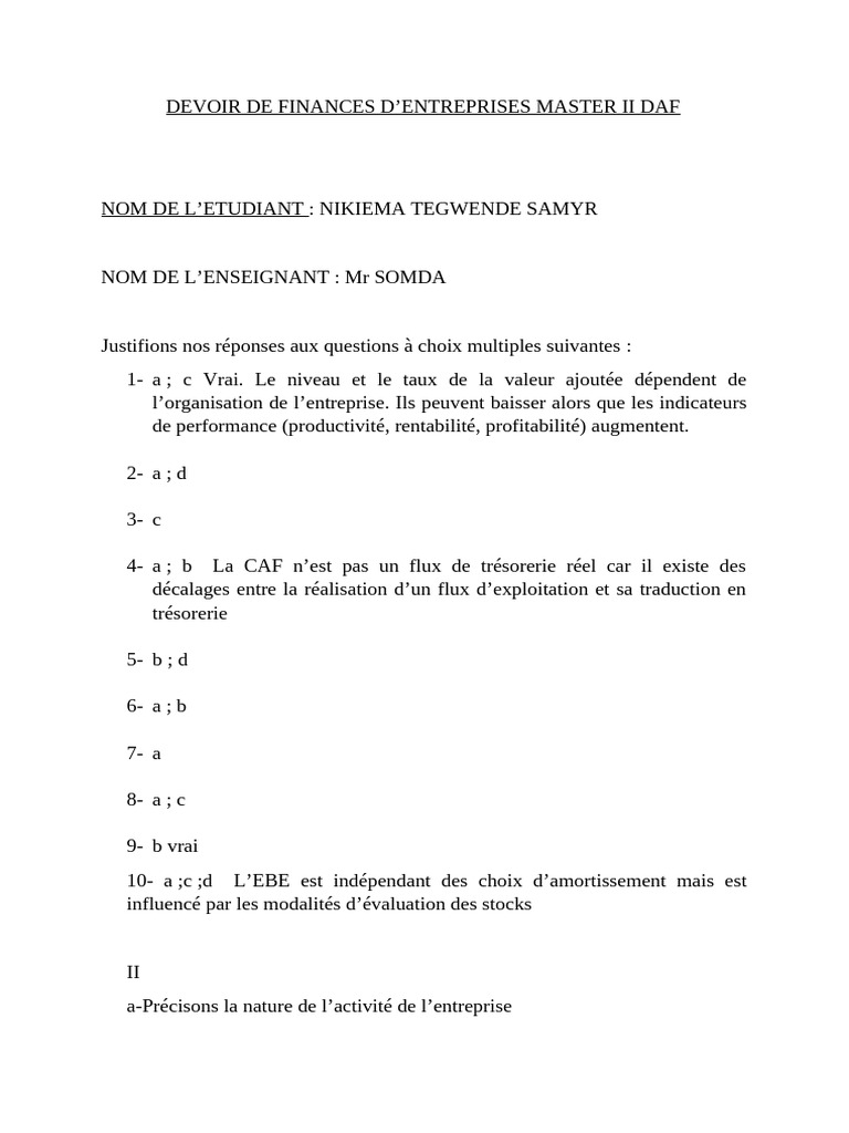 Devoir de Finances D'& | PDF