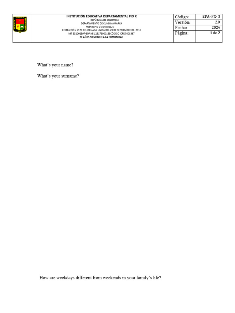 A2 Speaking Questions | PDF
