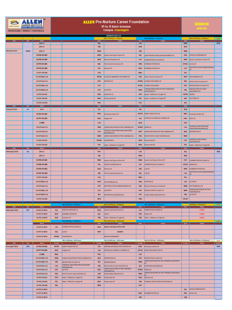 PNCF Time Table CDG Campus | PDF