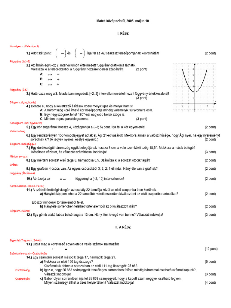 2005-2023. Maj. Matek Kozep | PDF