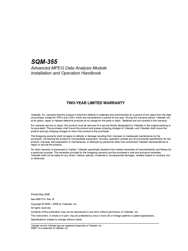 SQM-355 Handbook Ed B 261314 | PDF
