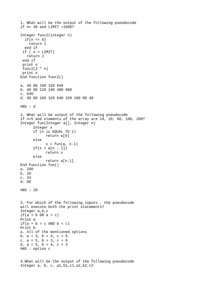 Accenture Pseudocode Questions | PDF