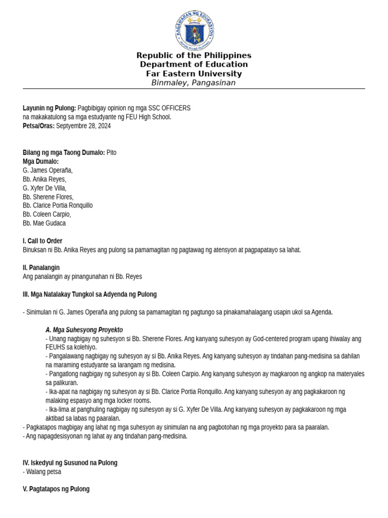 Katitikan NG Pulong, Agenda, Memorandum | PDF