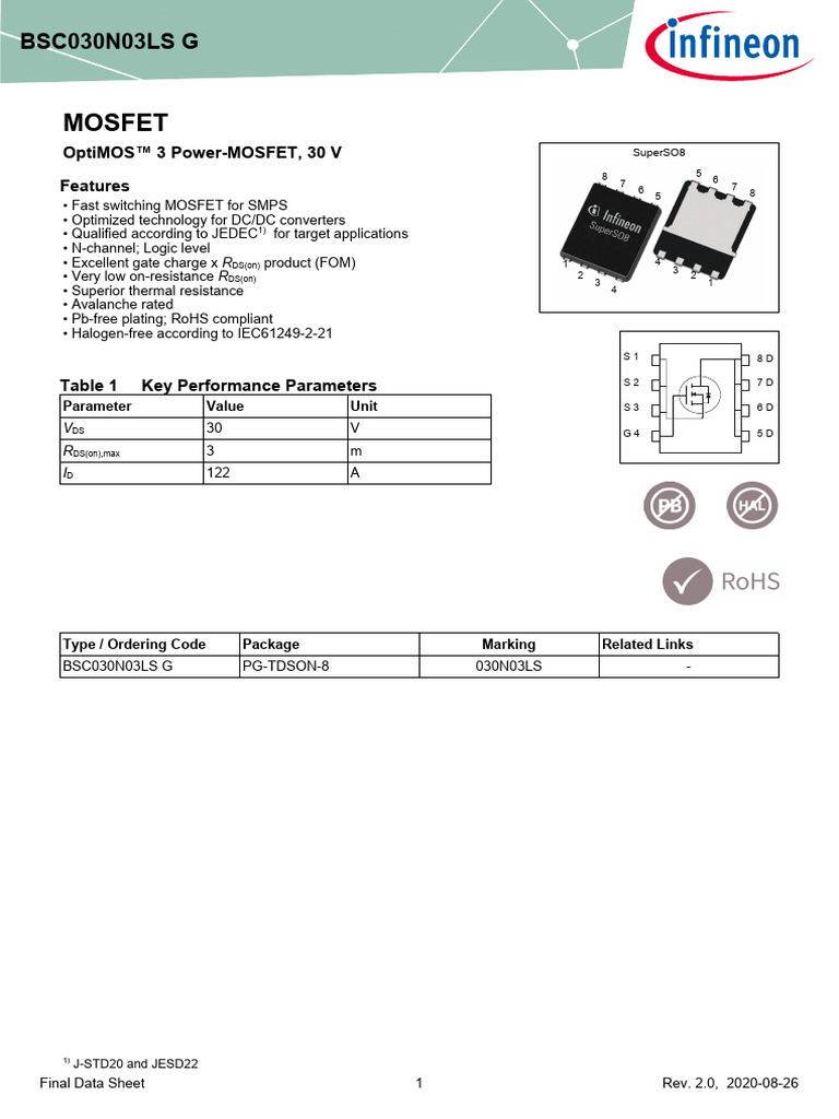 Infineon-BSC030N03LS G-DataSheet-v02 - 00-EN | PDF