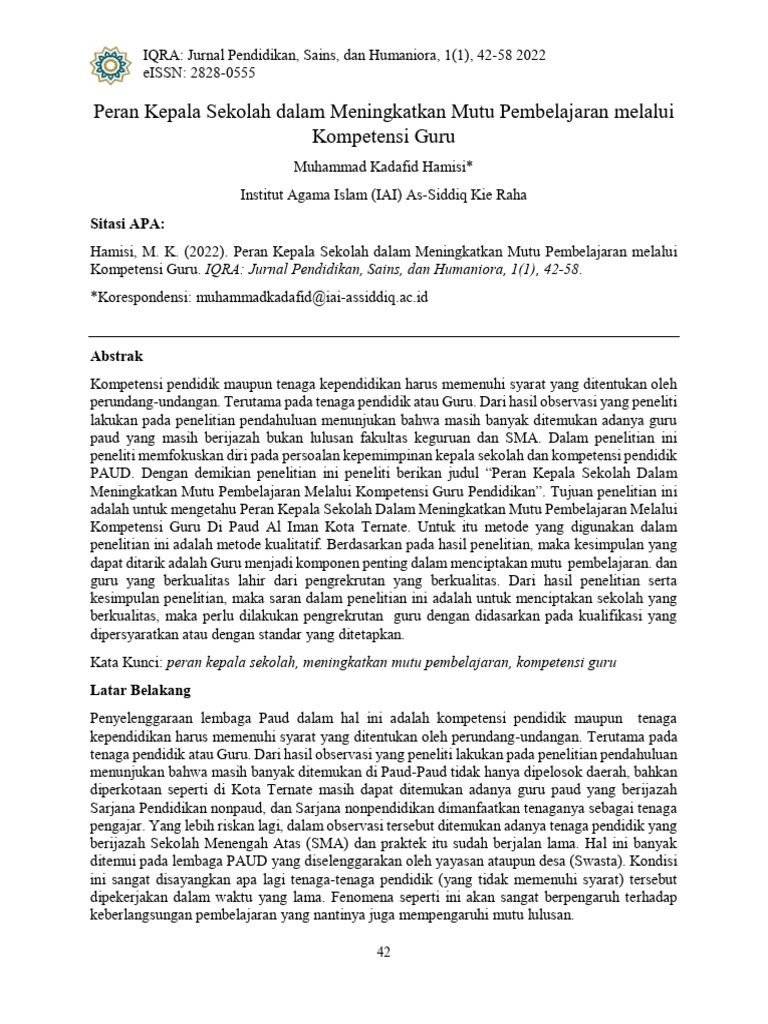 Peran Kepala Sekolah Dalam Meningkatkan | PDF