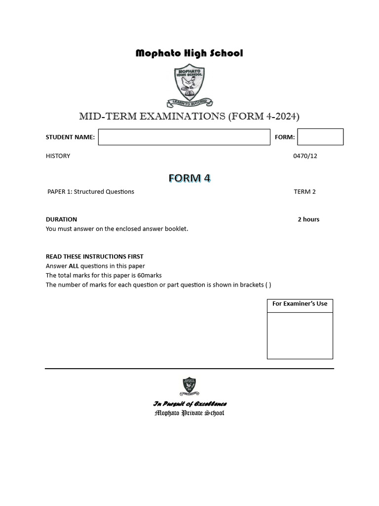 History Form 4 Paper 1 | PDF | World Politics | Soviet Union