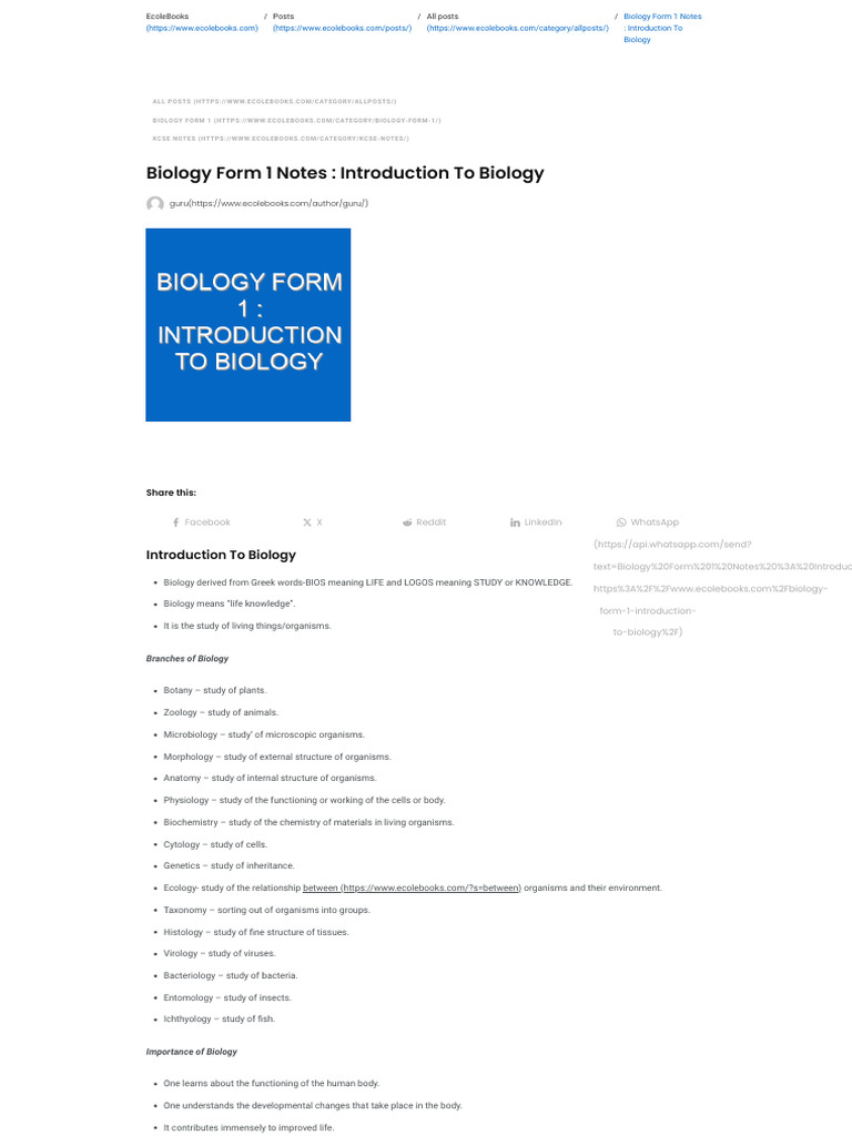 Biology Form 1 Notes _ Introduction To Biology - EcoleBooks | PDF Biology Form 1 Notes _ Introduction To Biology - EcoleBooks | PDF