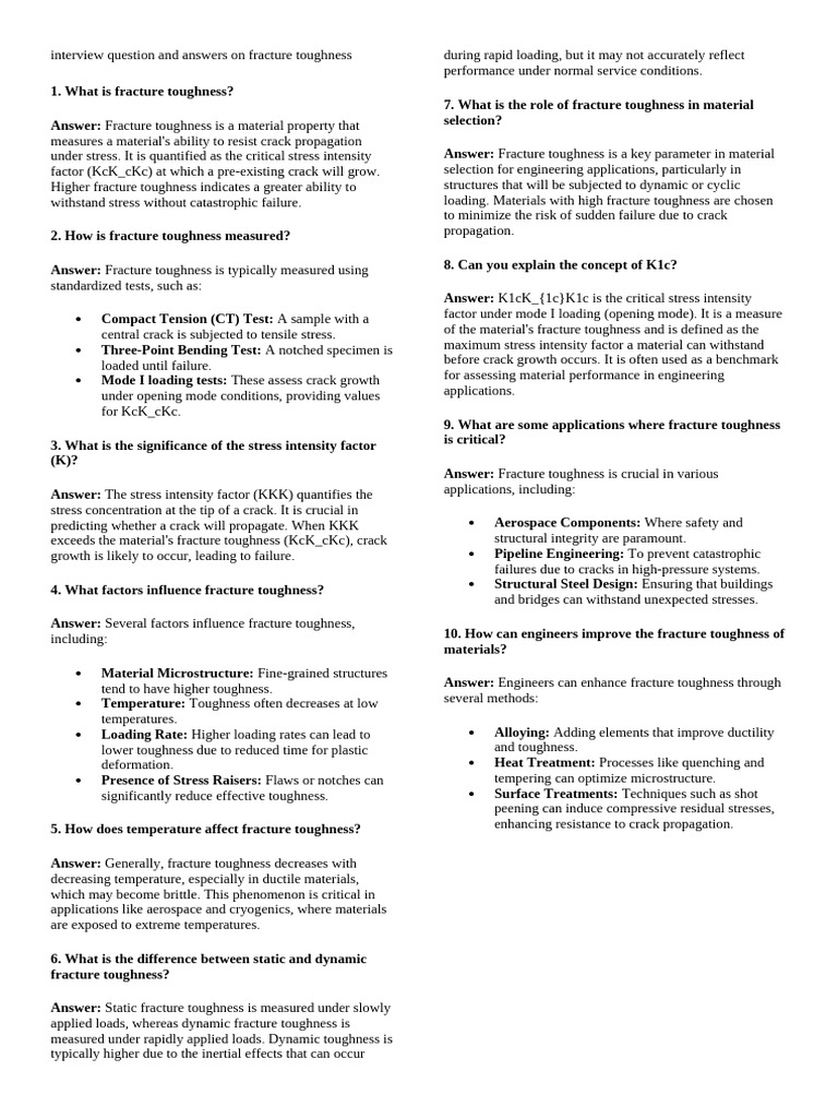 Interview Question and Answers On Fracture Toughness | PDF