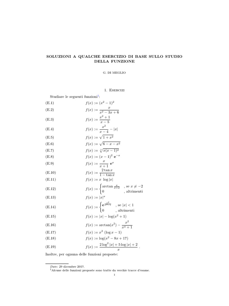 Soluzioni A Qualche Esercizio Di Base Sullo Studio Della Funzione | PDF