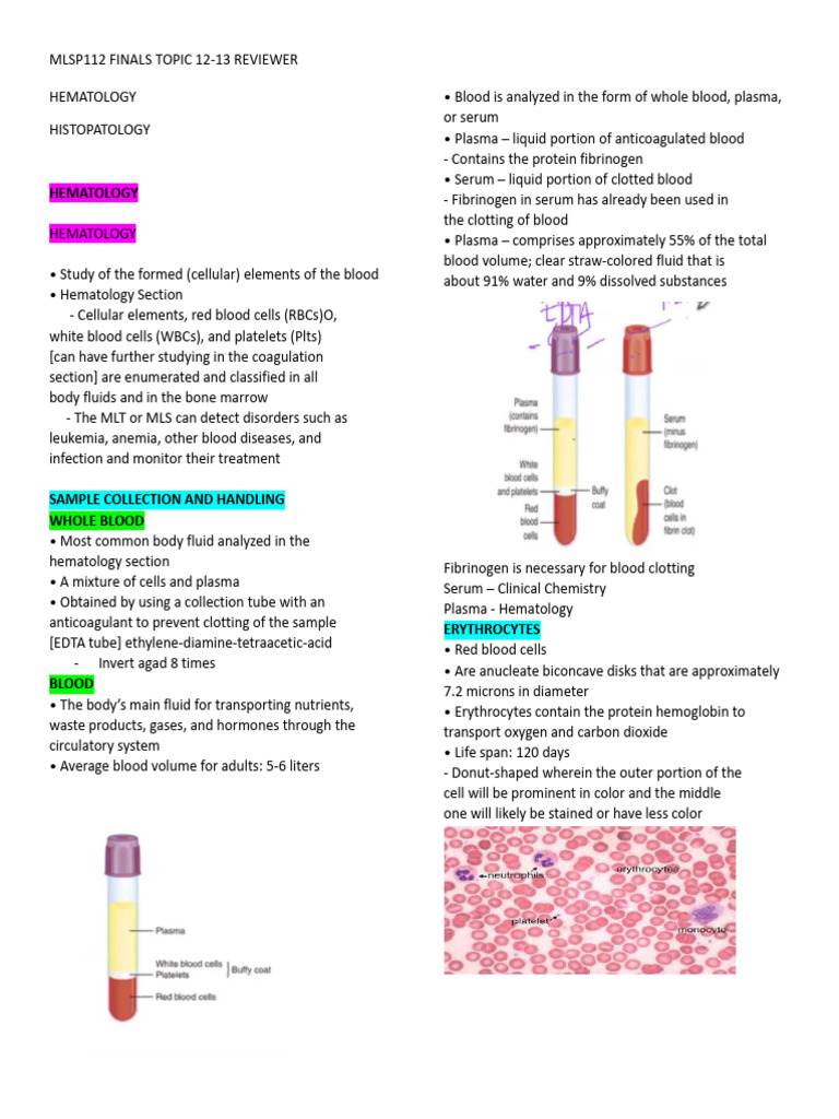 MLSP Hematology and Histopath | PDF | White Blood Cell | Blood Plasma