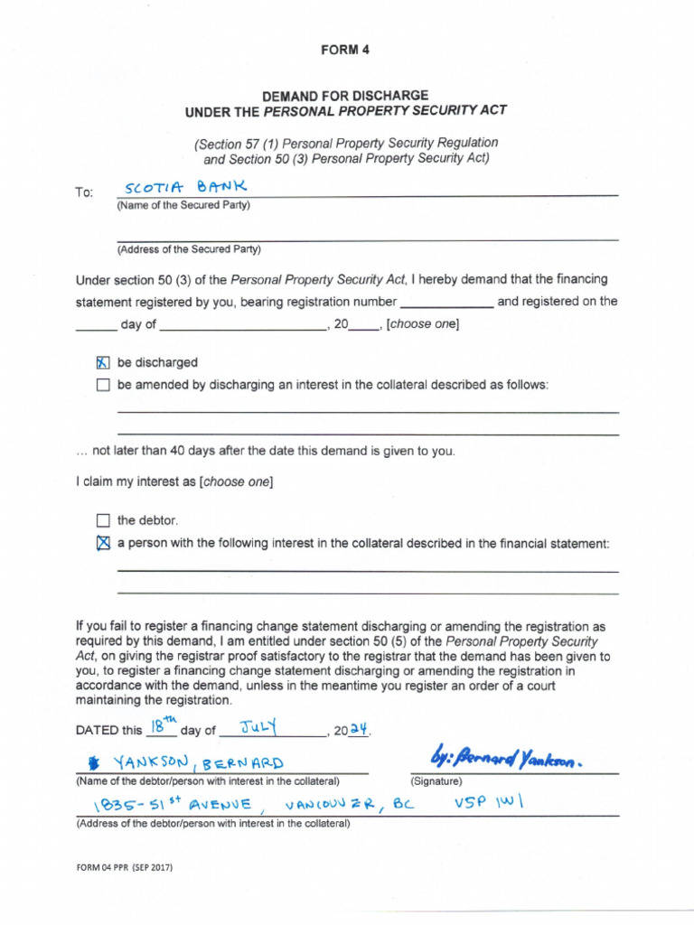 Form 4.PPSR - Discharge | PDF