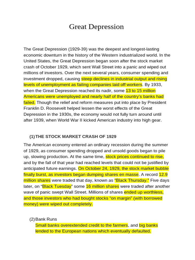 Great Depression Reading | PDF