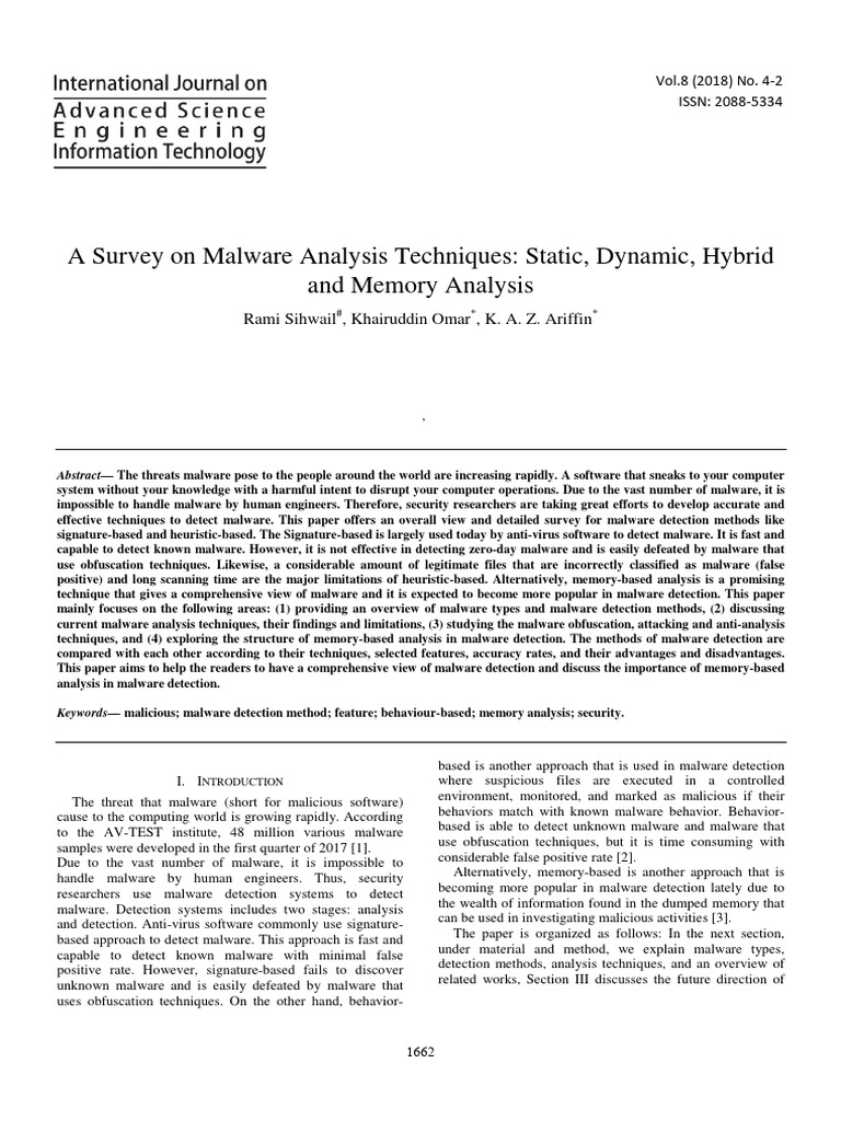 A Survey On Malware Analysis Techniques Pdf