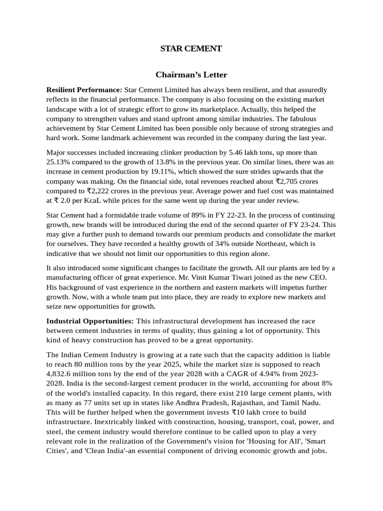 STAR CEMENT Report | PDF