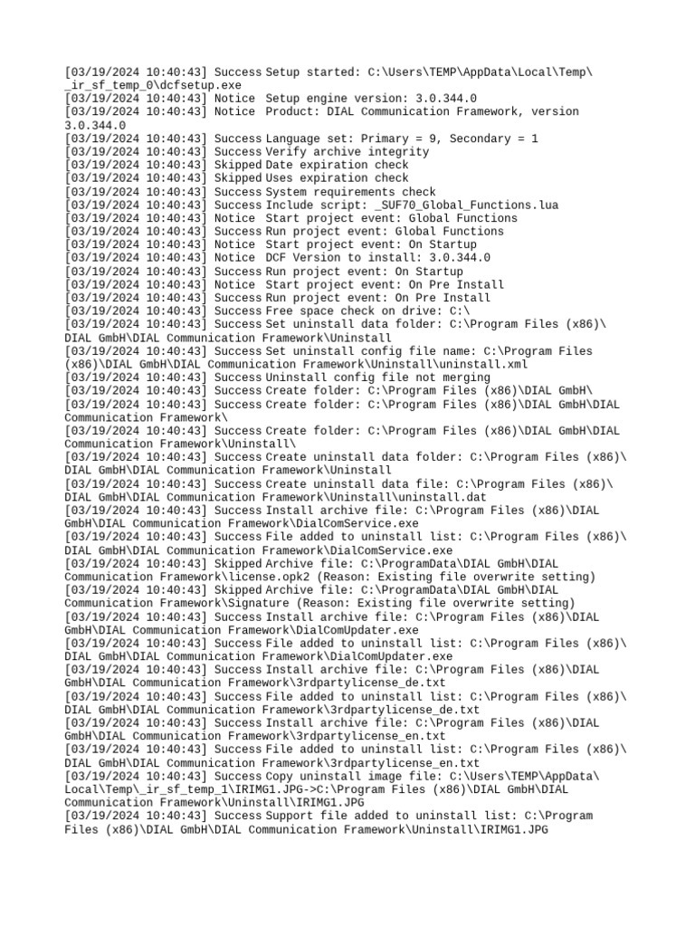 DIAL Communication Framework Setup Log | PDF