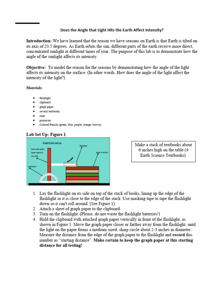 Angle of Light - Reasons For Seasons Lab | PDF