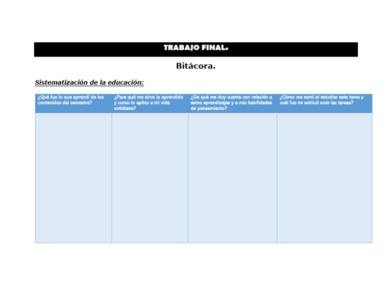 Trabajo Final Bitácora Col | PDF