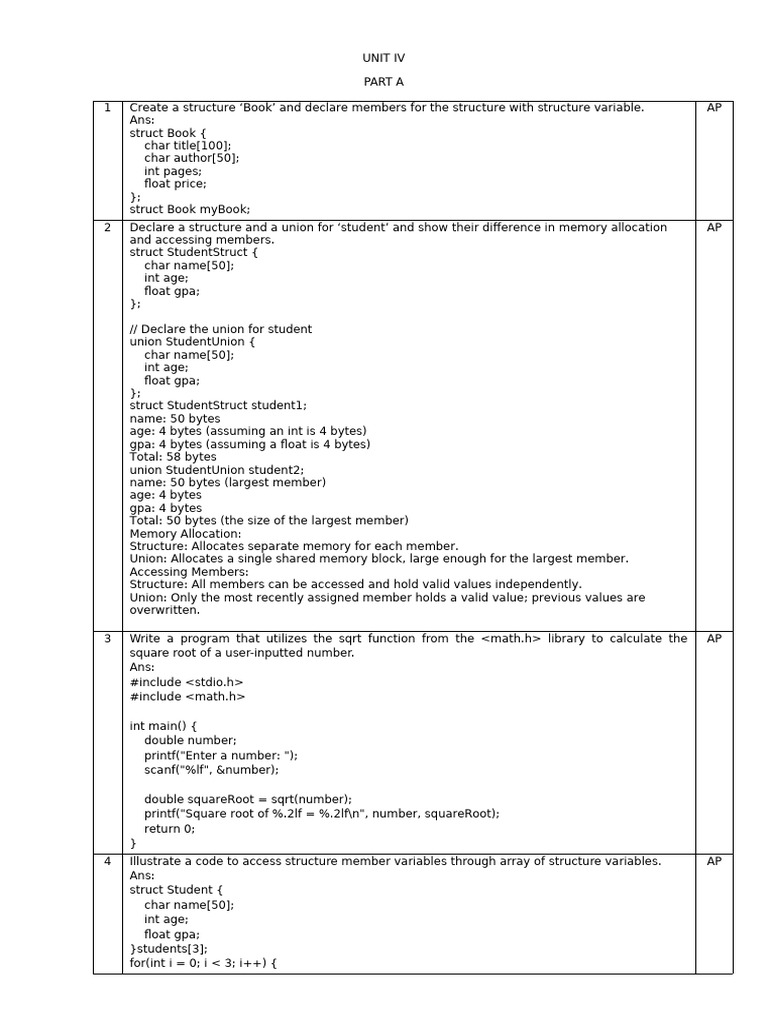 Cs3251 UNIT IV QBANK | PDF | Pointer (Computer Programming) | Software Development