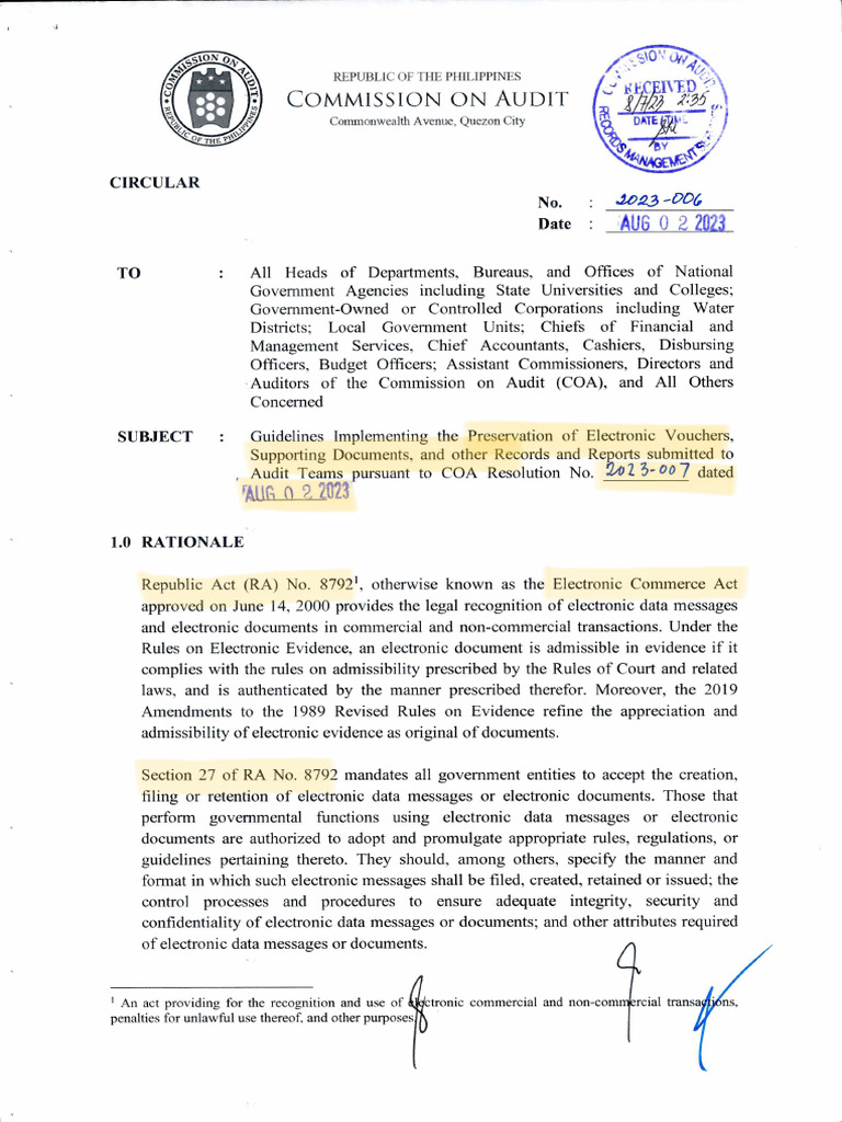 Coa-Circular-Electronic Submission of Dvs and Other Documents | PDF