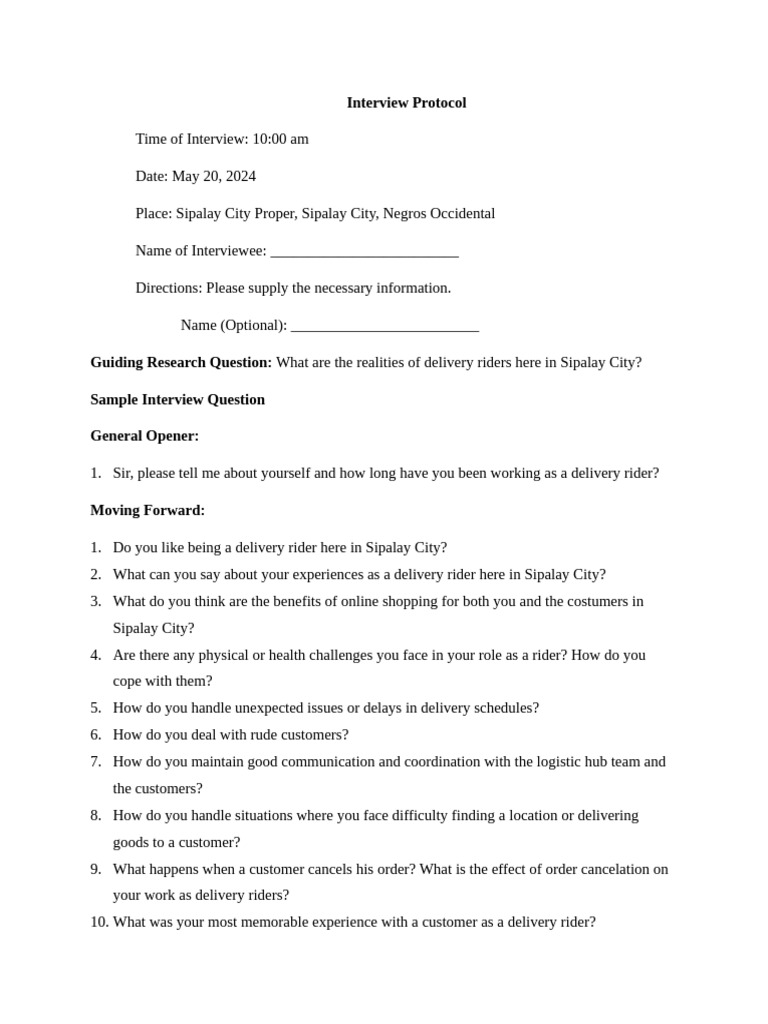 PR Interview Protocol | PDF