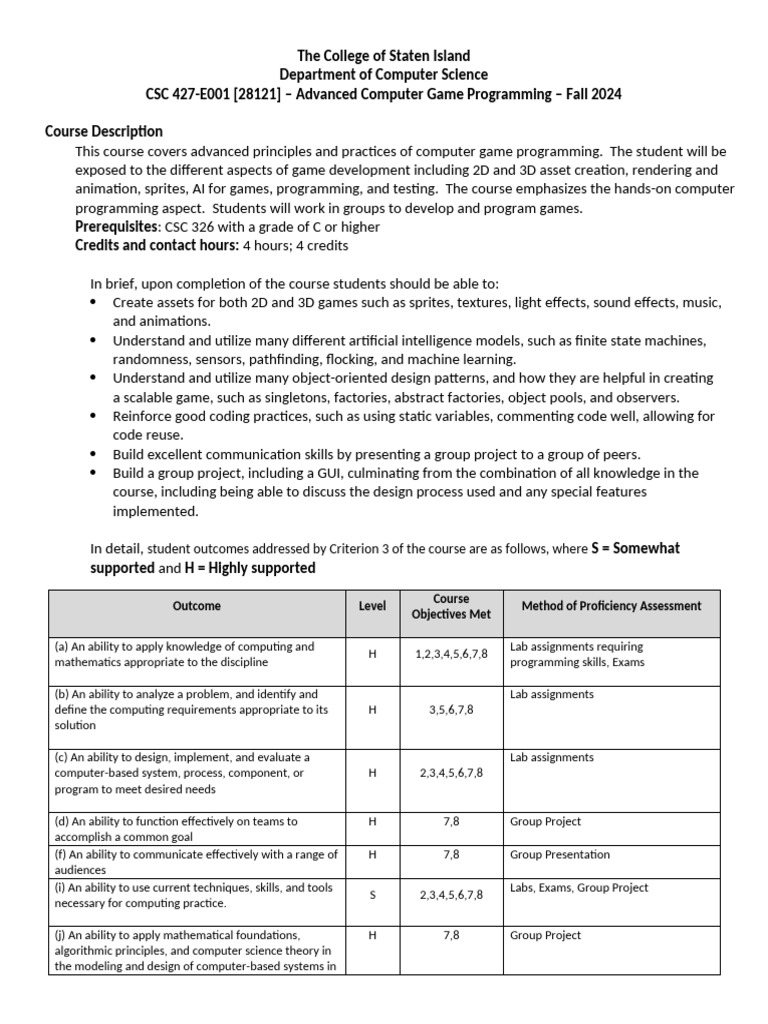 CSC427 Syllabus Fall 2024 | PDF