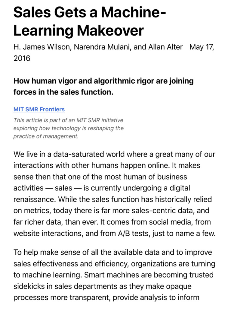 Sales Gets A Machine-Learning Makeover | PDF | Machine Learning | Computers