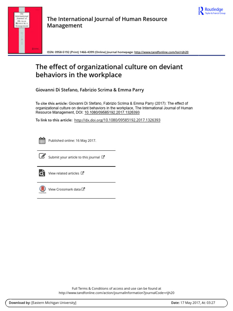 The Effect of Organizational Culture On Deviant Behaviors in The ...