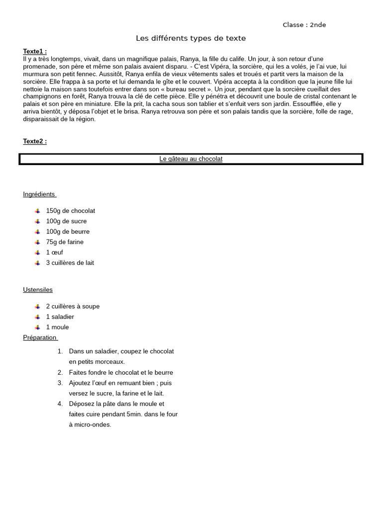 Les différents types de texte | PDF