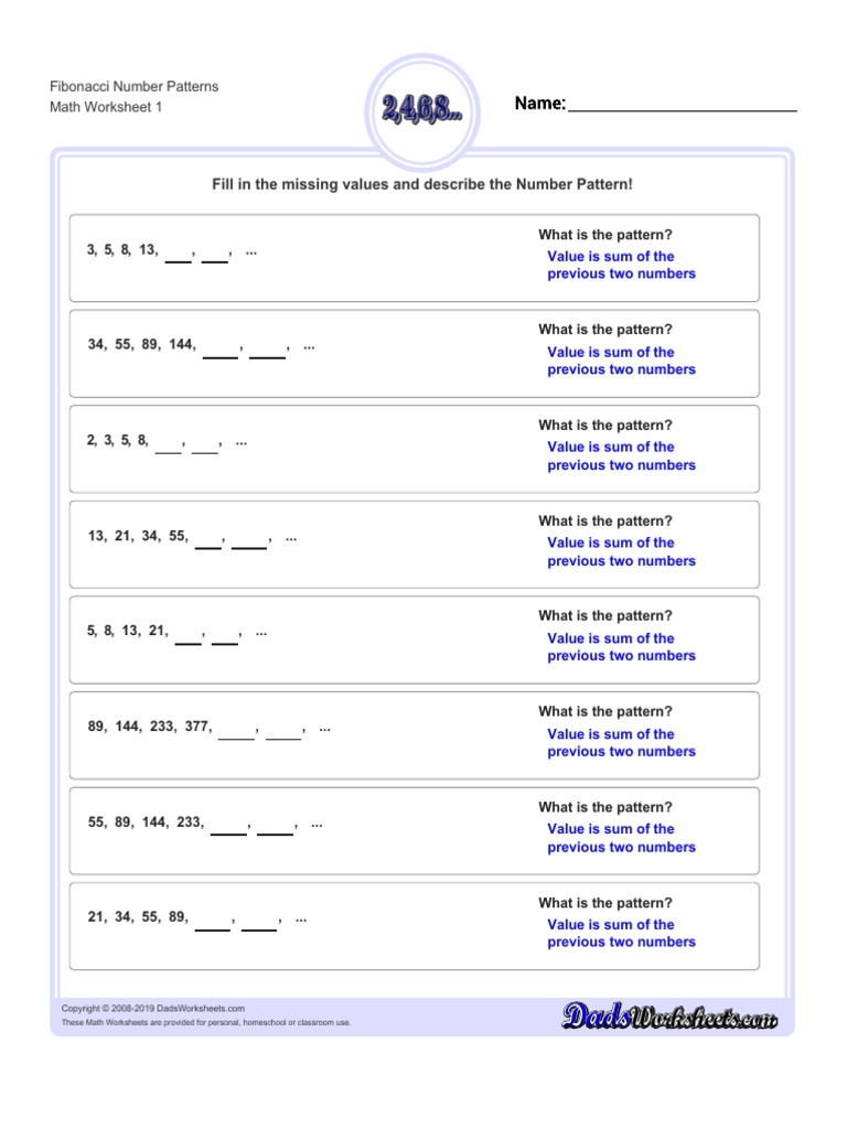 Fill in The Missing Numbers With Answer Key | PDF