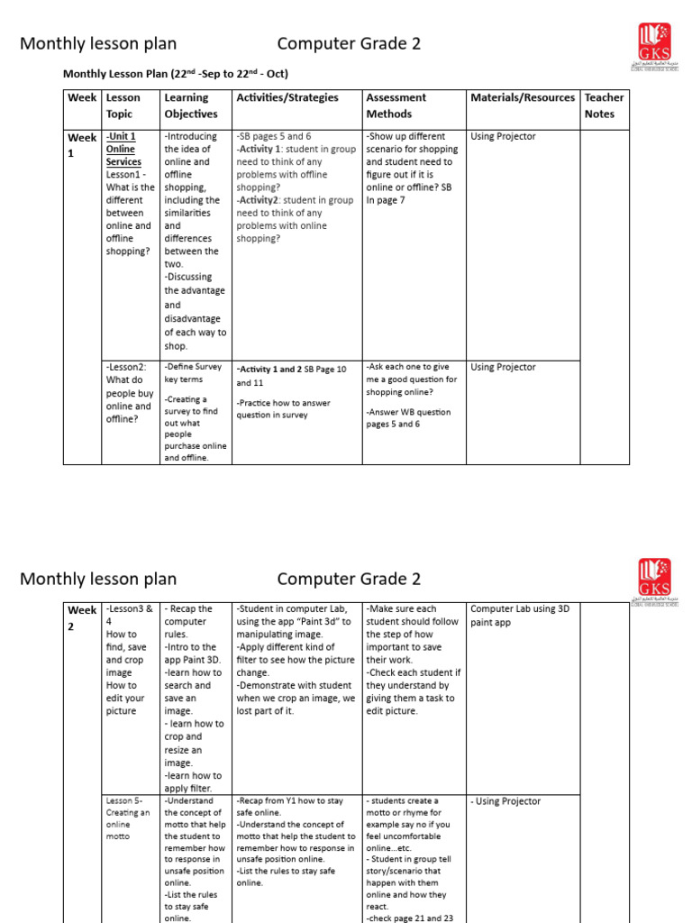 G2 Computer Monthly Lesson Term 1 Plan 2025 | PDF | Microsoft Word | Human Communication
