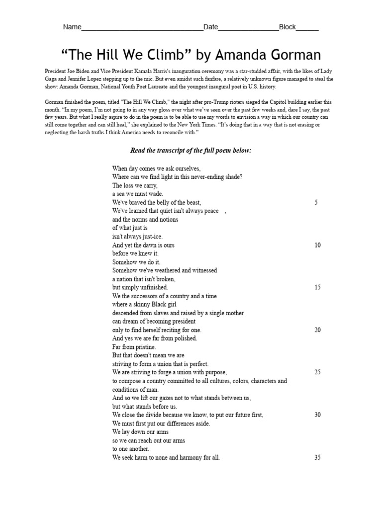 "The Hill We Climb" by Amanda Gorman | PDF