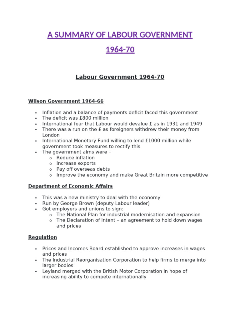 Overview of Labour Government 1964-70 | PDF | Labour Party (Uk) | Inflation