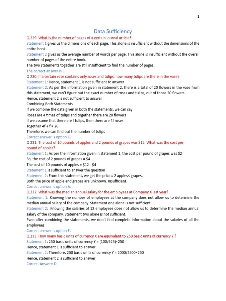 Data Sufficiency+Critical Reasoning+Passage | PDF