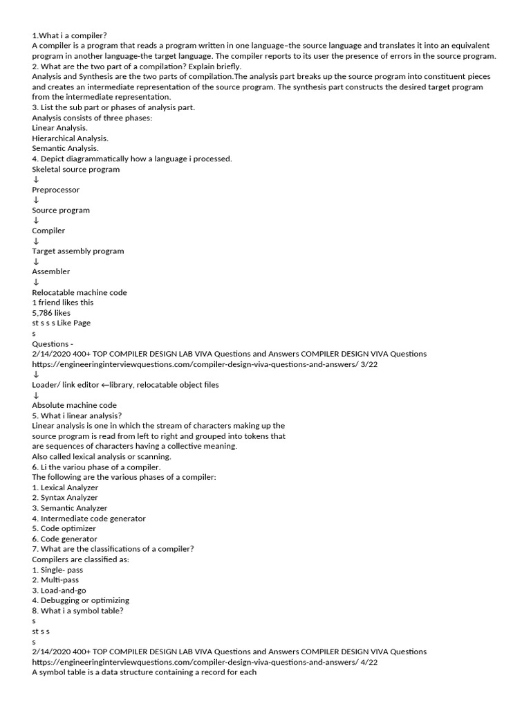 Compiler Viva | PDF