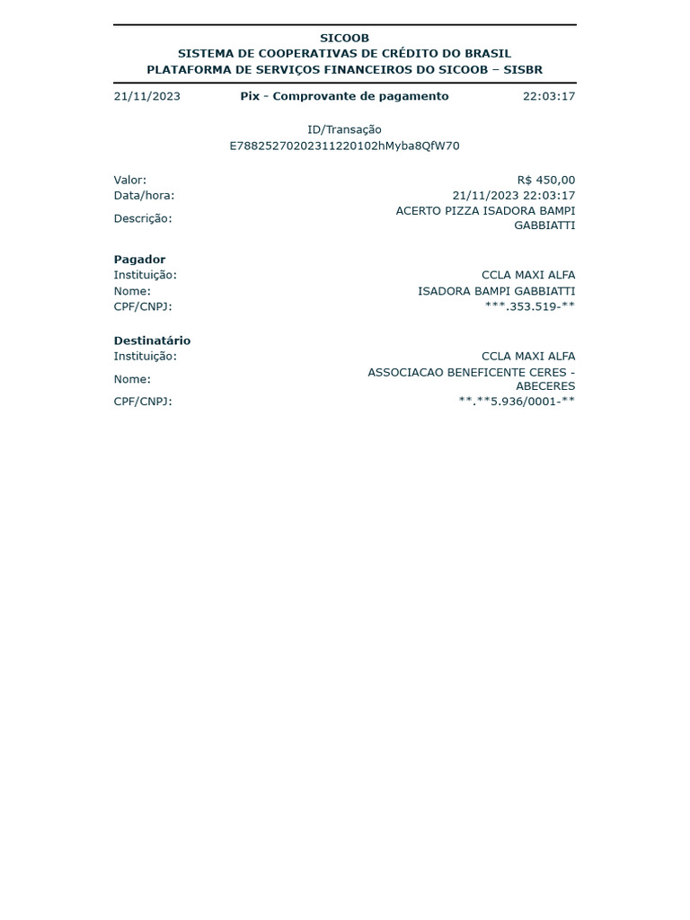 Sicoob Comprovante (21-11-2023 22-03-24) | PDF Sicoob Comprovante (21-11-2023 22-03-24) | PDF