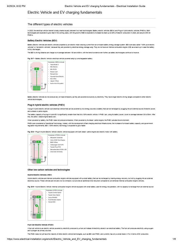 Electric Vehicle and EV charging fundamentals - Electrical Installation Guide | PDF
