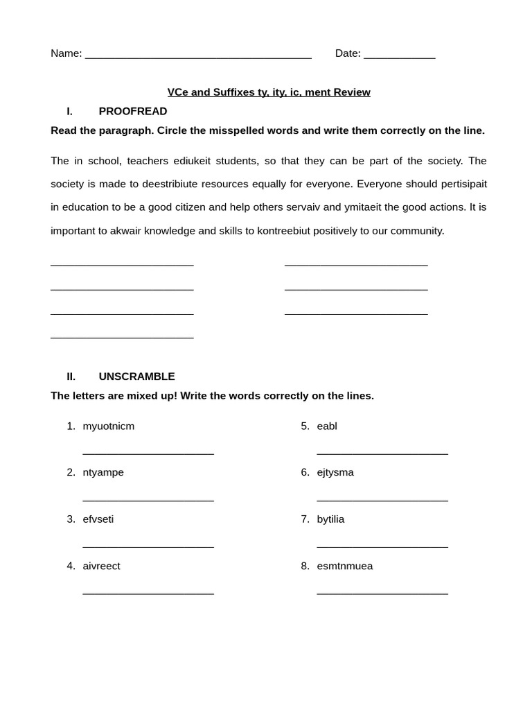 VCe and Suffixes Review Worksheet | PDF