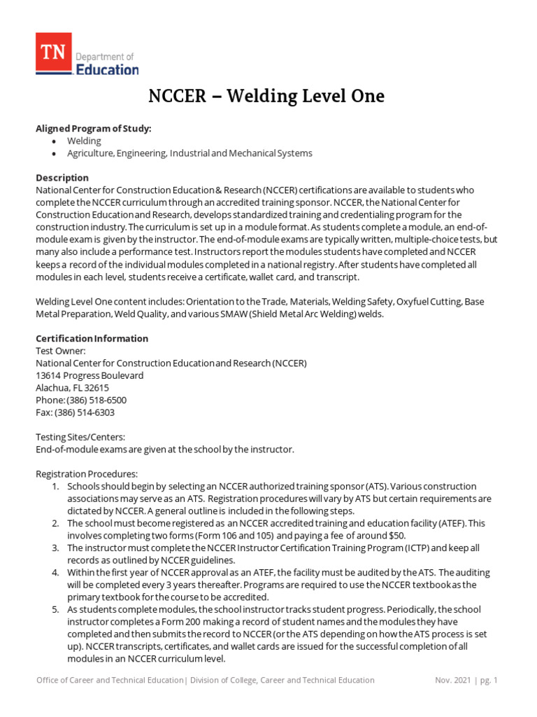 Cte Sic NCCER Welding1 | PDF