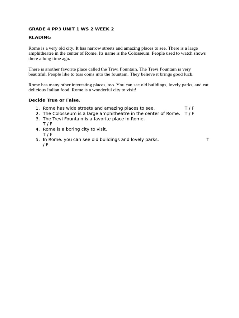Grade 4 Pp3 Unit 1 Ws 2 Week 2 | PDF