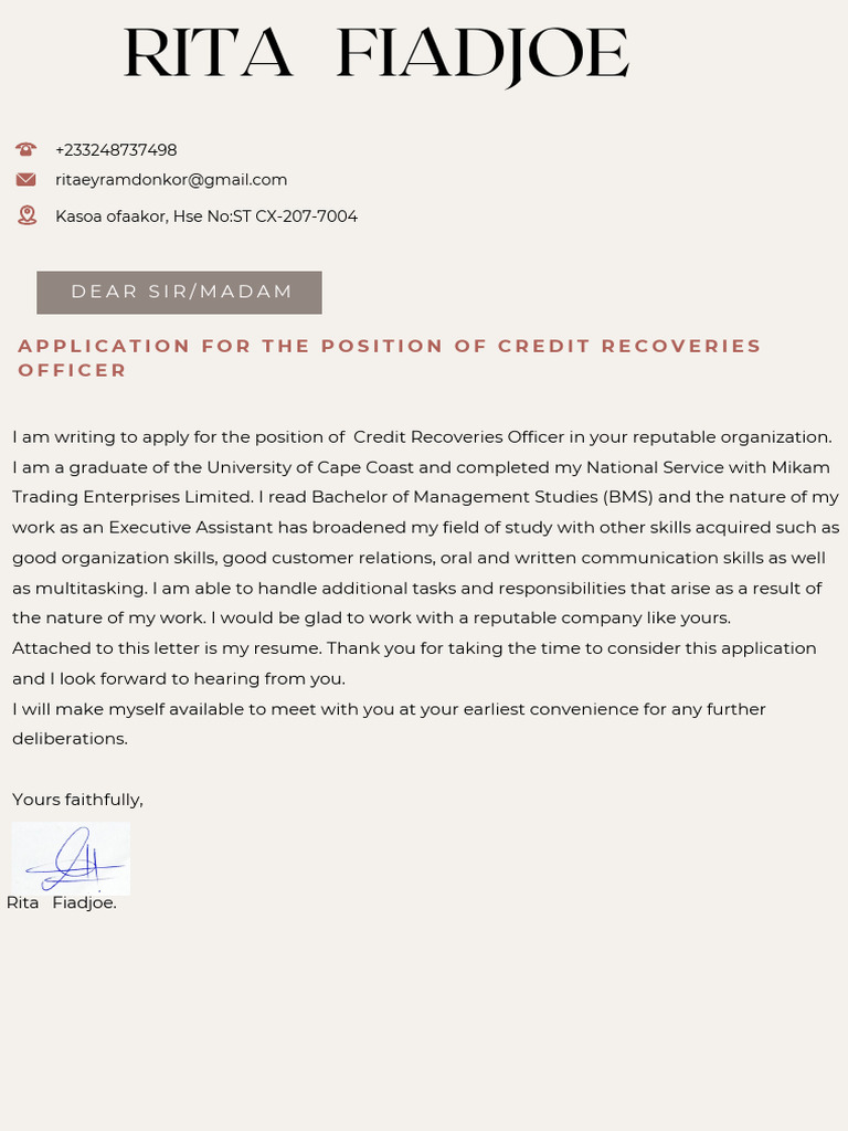 Rita Fiadjoe Resume | PDF