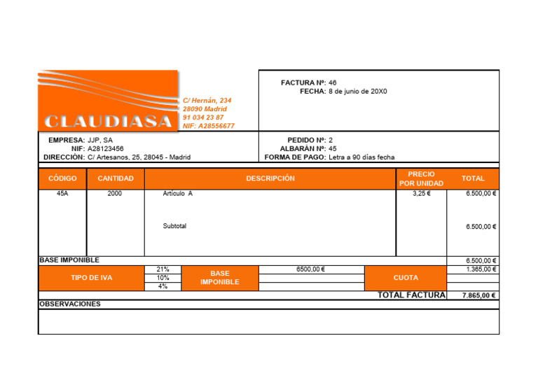 Asiento 10. Factura #46 Claudiasa | PDF