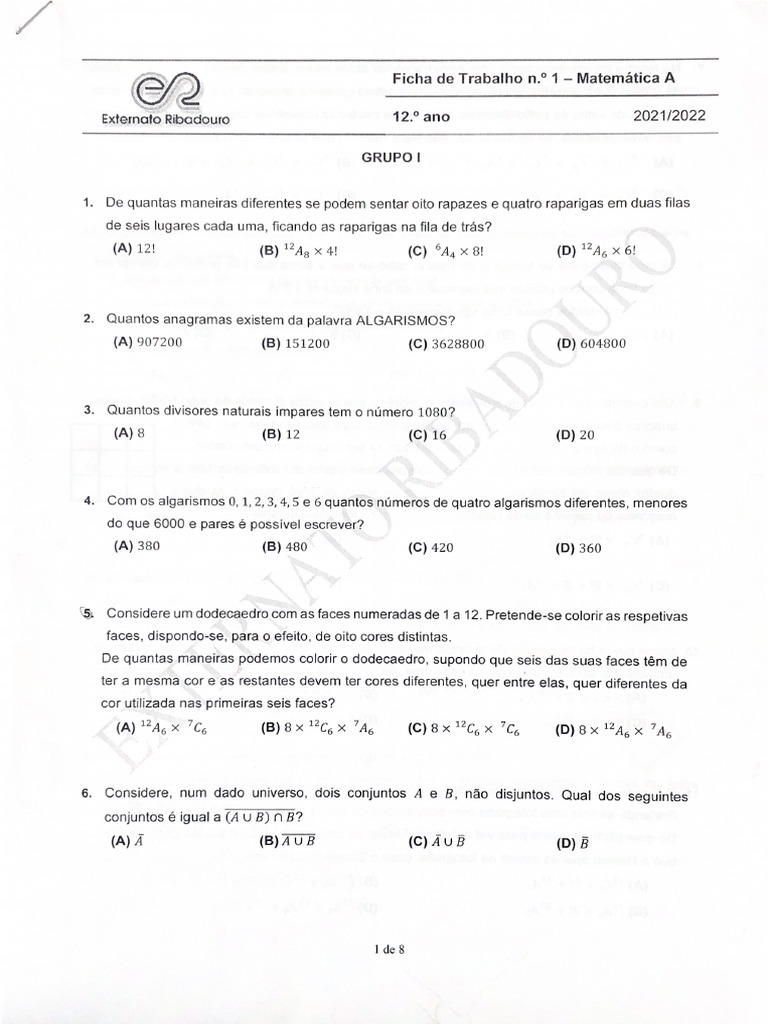 Ficha Trabalho 1 | PDF