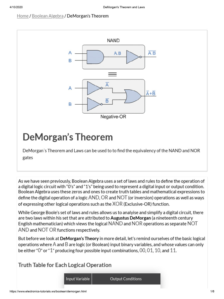 ELEC-DIGIE-S5 - DeMorgan's Theorem and Laws | PDF | Logic Gate ...