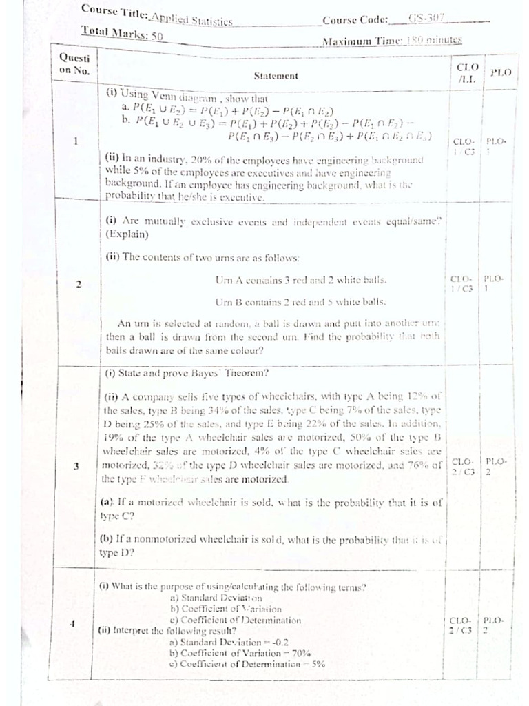 Applied Static Past Paper 2k20 | PDF