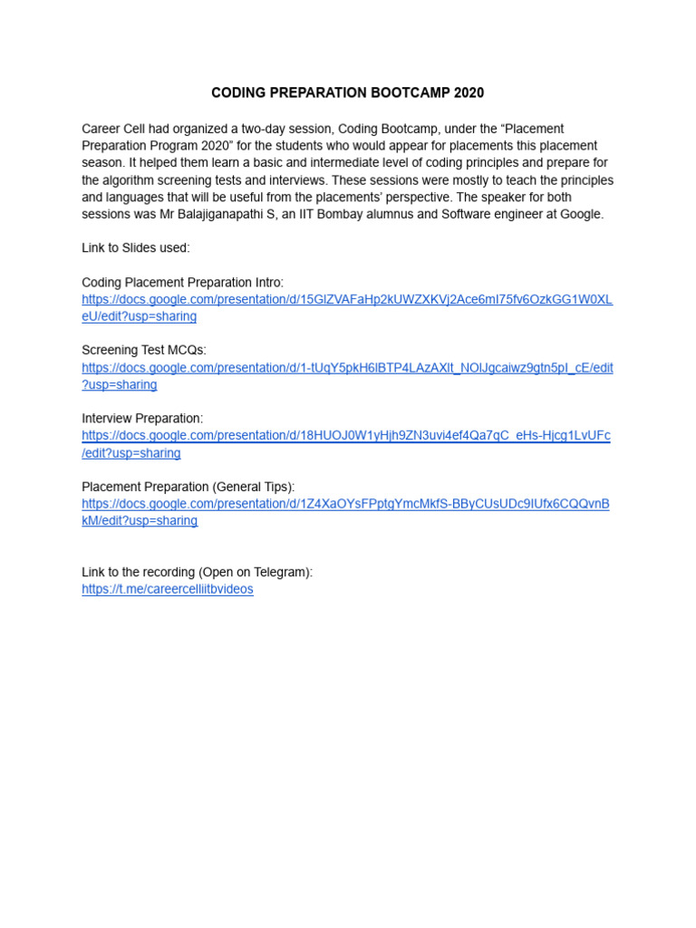 Coding Preparation Bootcamp 2020-1 | PDF