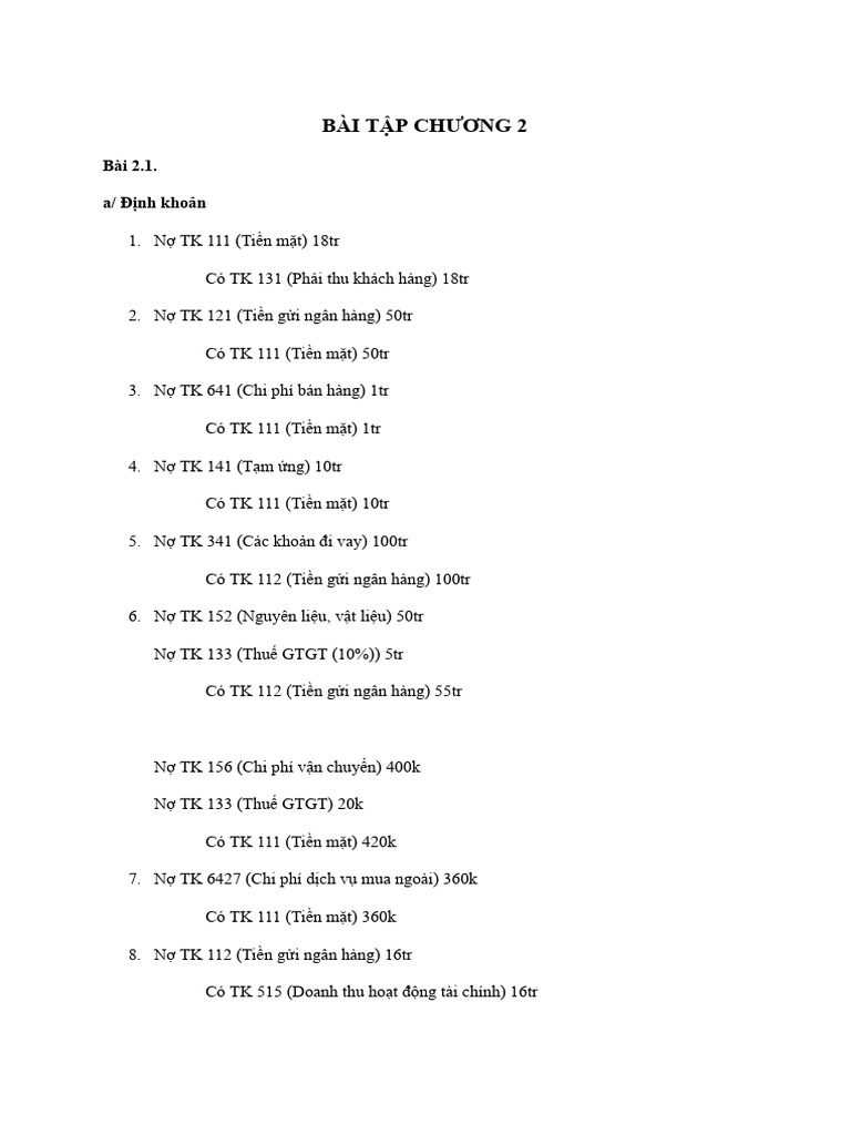 BT Chương 2 KTTC | PDF