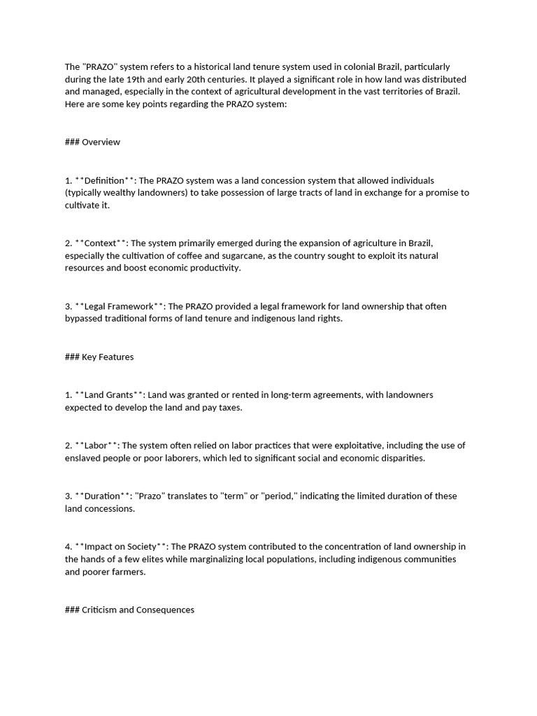 History Notes On Prazo System | PDF