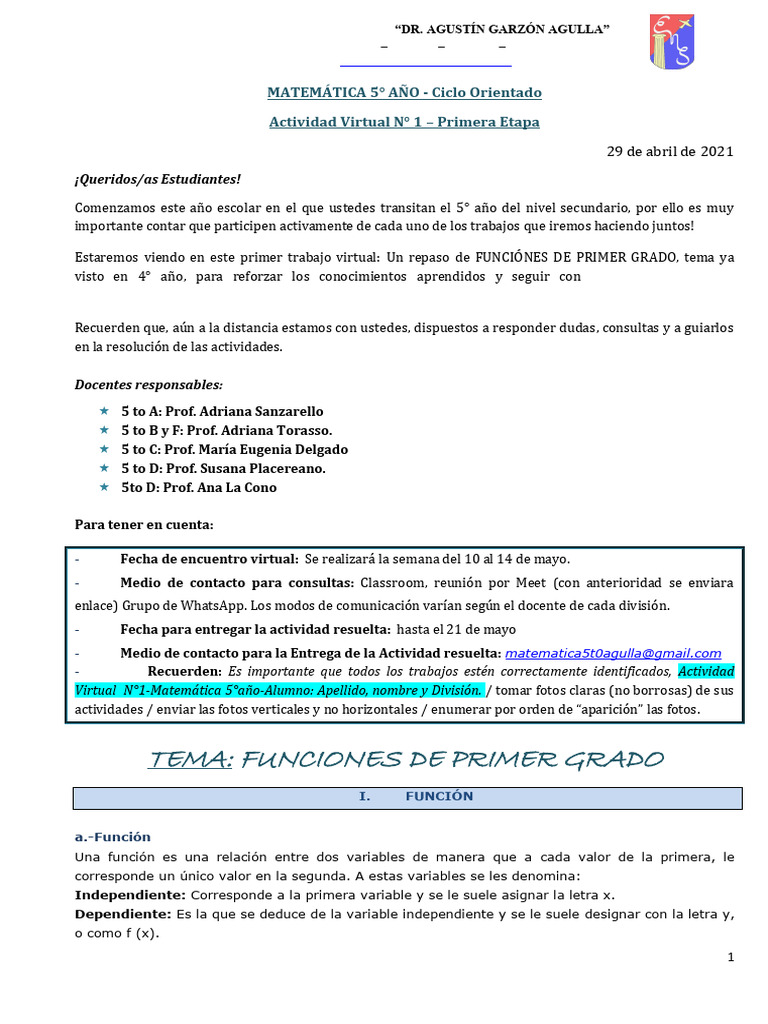 CO-5º-Matemática- Actividad N°1-Primera Etapa | PDF