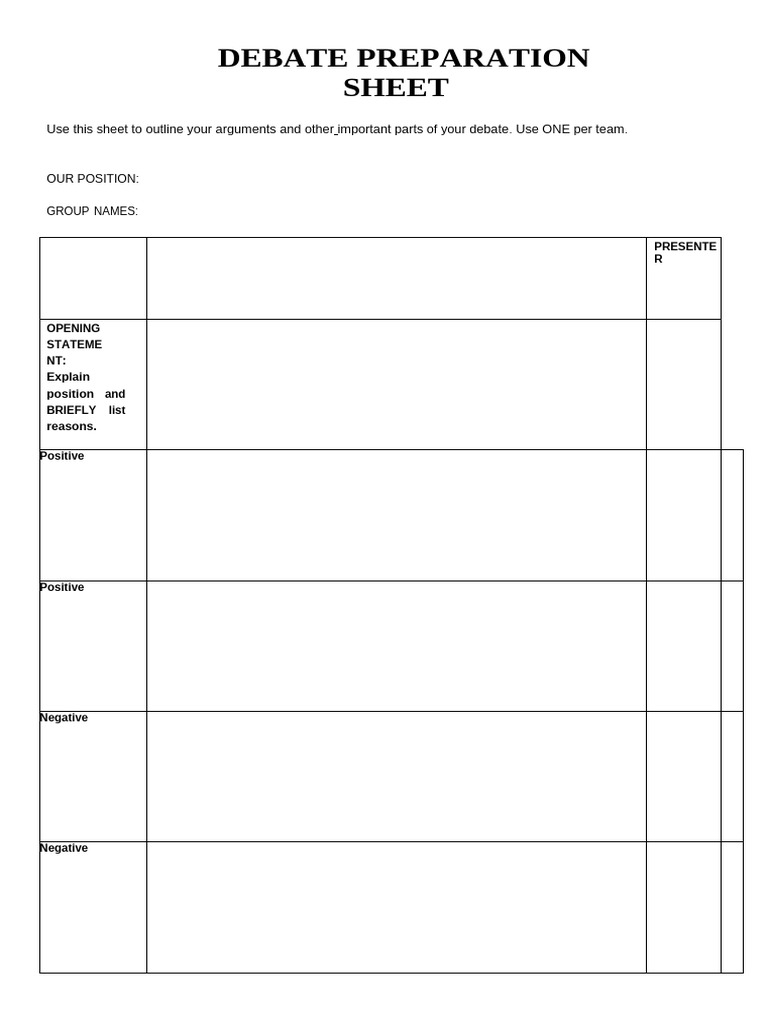 Debate Worksheet Stage 1 | PDF