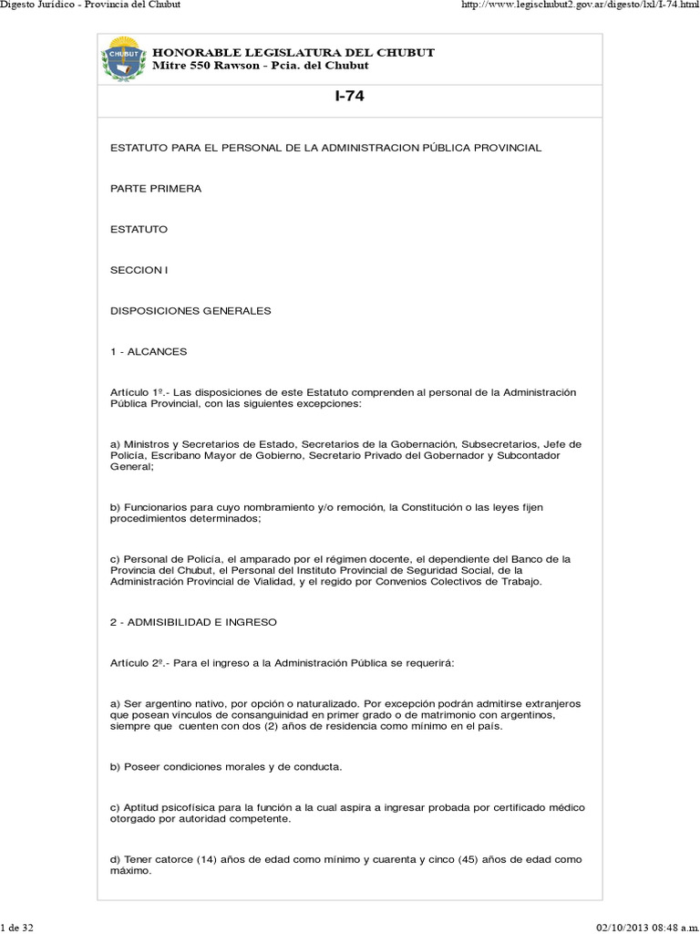 Ley I - 74 - Regimen Del Personal de La Administracion Provincial | PDF